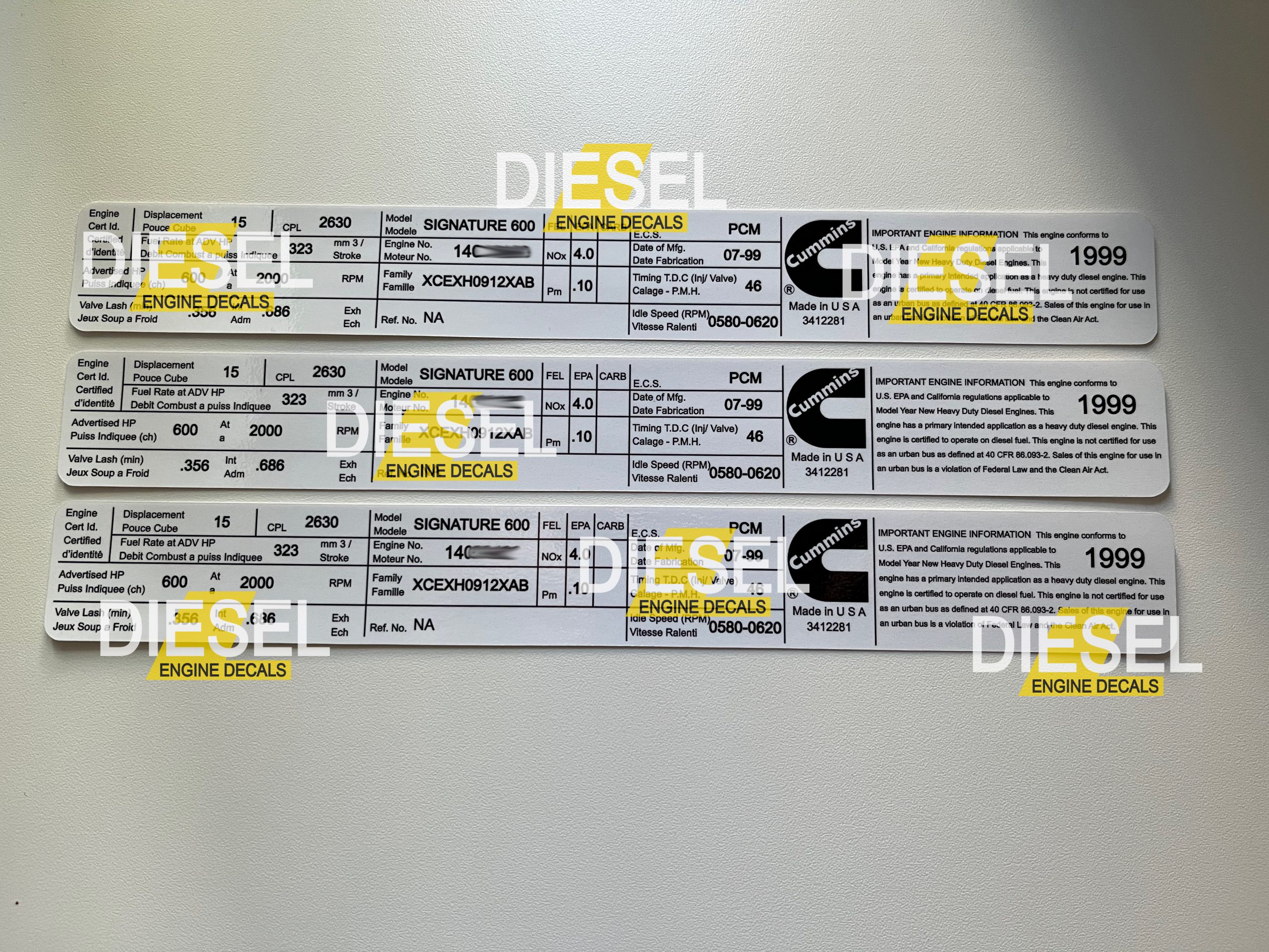 Cummins ISX Signature 600 Engine Valve Cover Decal Sticker set 1999 ...