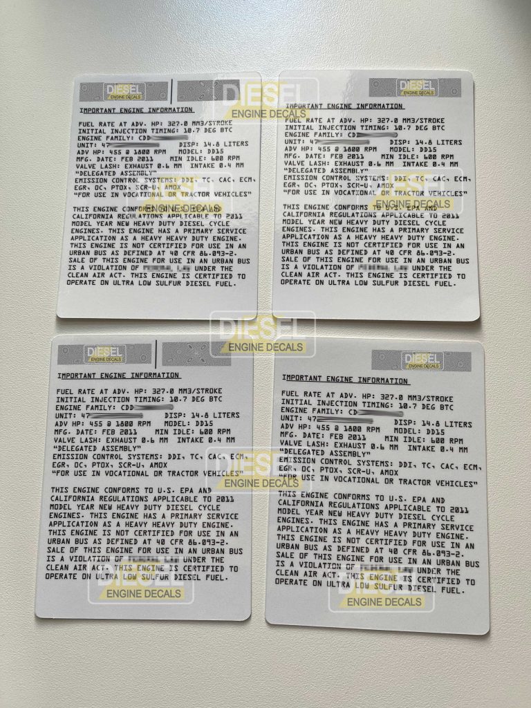 Detroit Diesel Engine Information ID Tag Sticker Decal DD13 DD15 CUSTOM ...