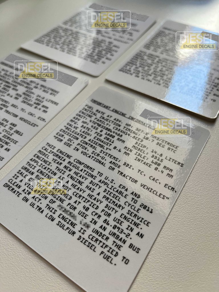 Detroit Diesel Engine Information ID Tag Sticker Decal DD13 DD15 CUSTOM ...