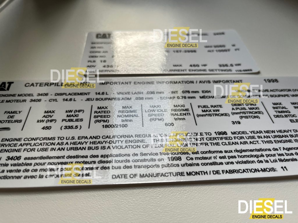 CAT 3406 1LW 14.6L Diesel Engine Valve Cover Sticker Decal 1998 CUSTOM ...