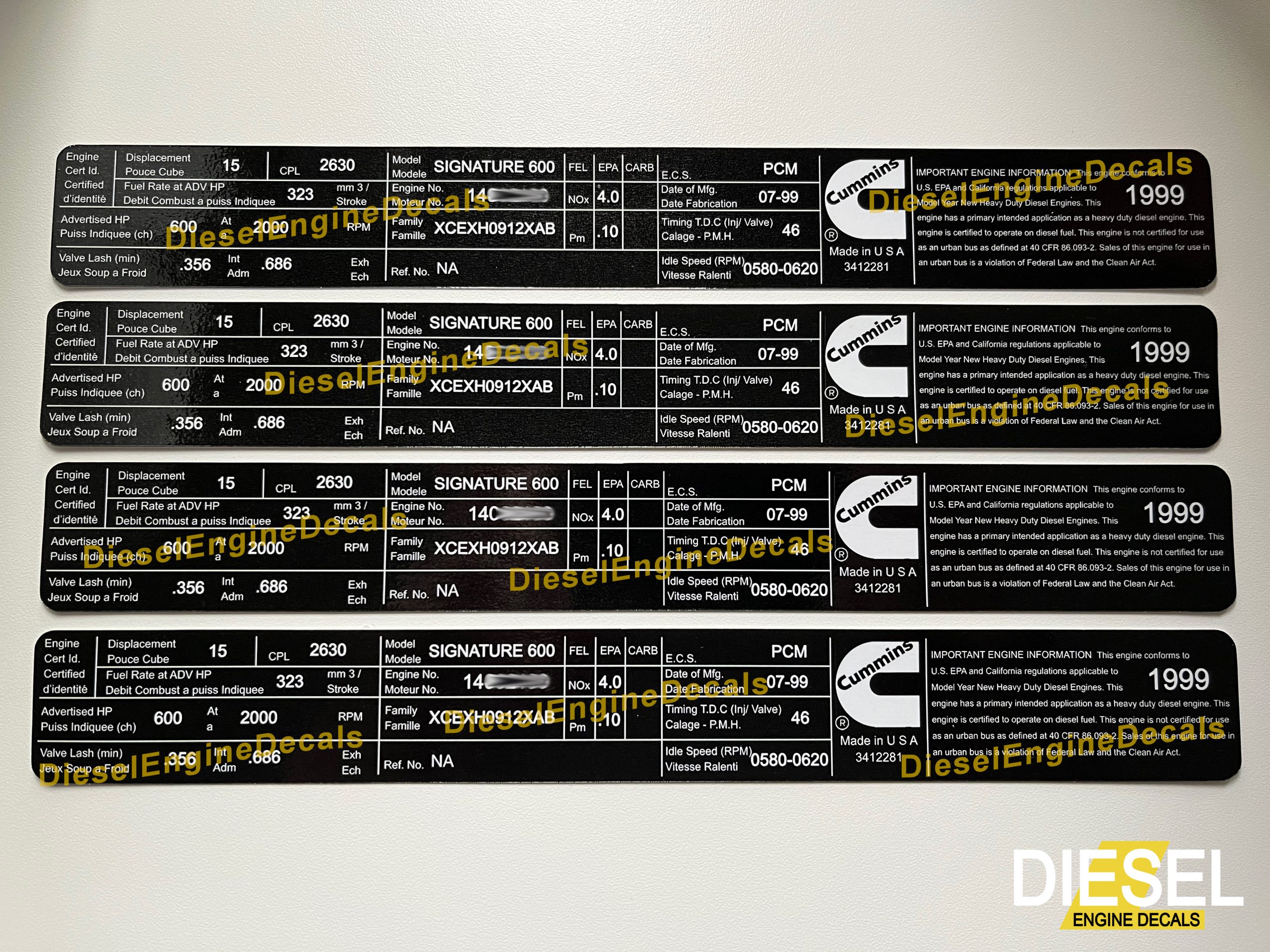 Cummins ISX Signature 600 Engine Valve Cover Decal Sticker set 1999 ...