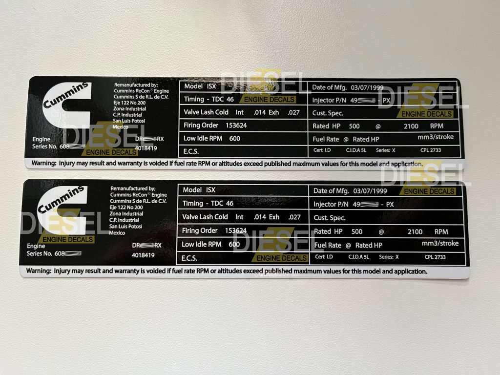 Cummins N14 ISX Engine Valve Cover Decal Sticker set 1999 BLACK Edition ...