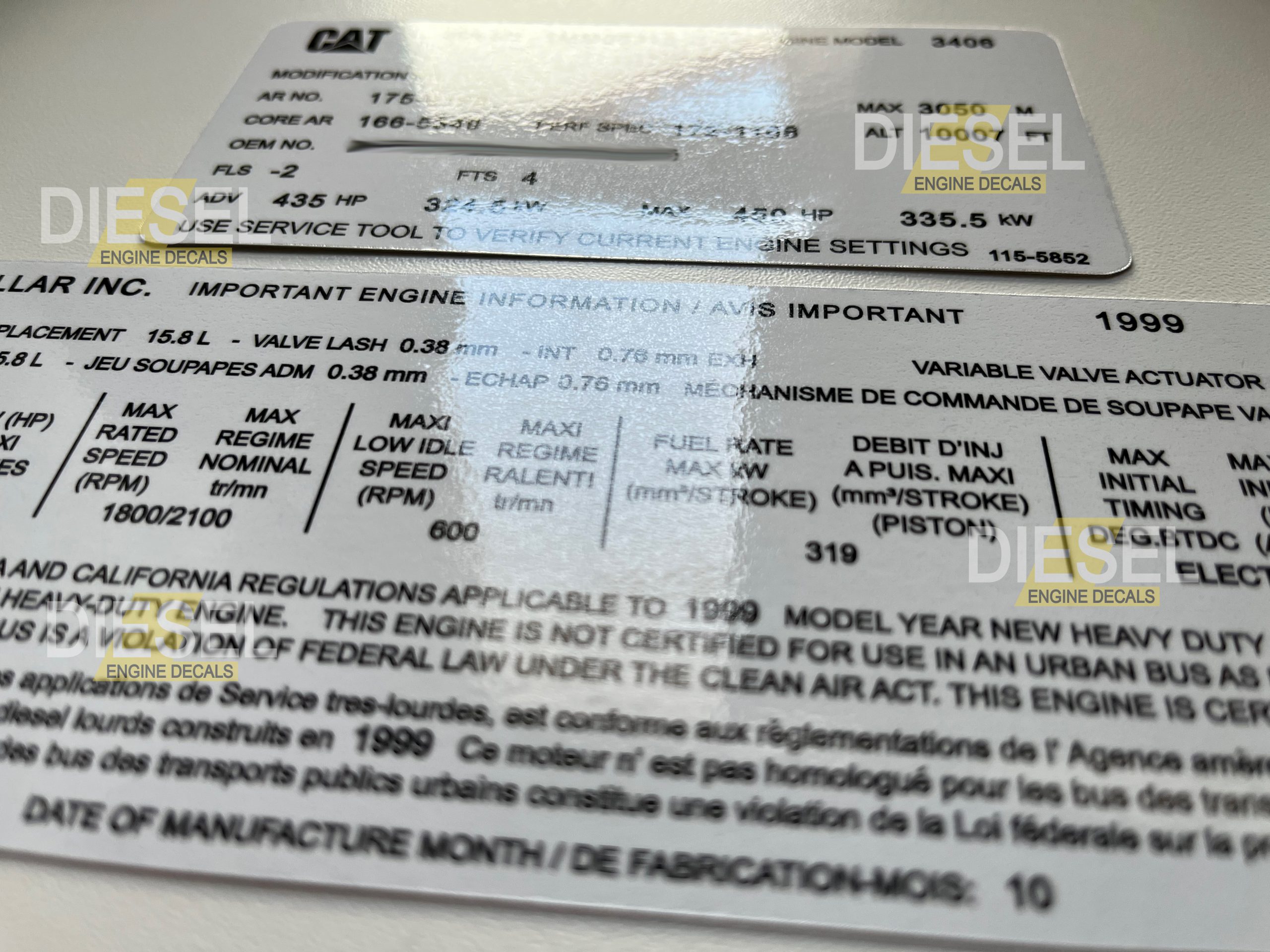 CAT 3406 1MM 15.8L Diesel Engine Valve Cover Sticker Decal 1999 CUSTOM ...