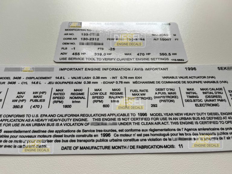 CAT 3406 5EK 14.6L Diesel Engine Valve Cover Sticker Decal 1995 1996 ...