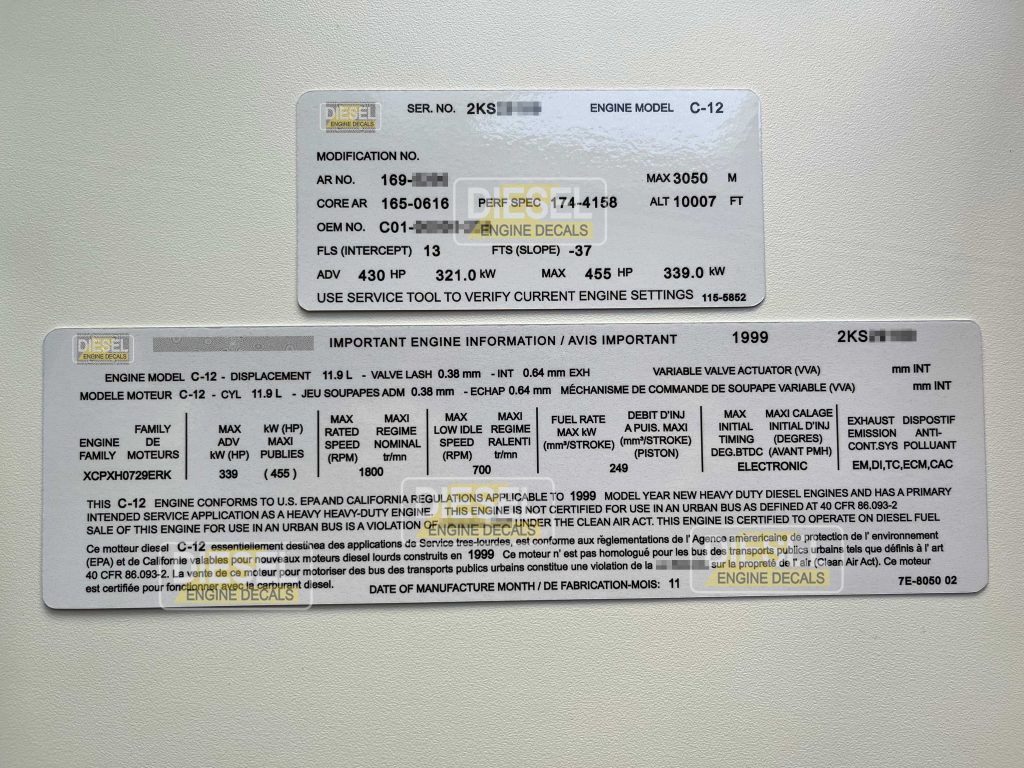 CAT C-12 2KS 11.9L Diesel Engine Valve Cover Sticker Decal 1999 CUSTOM ...