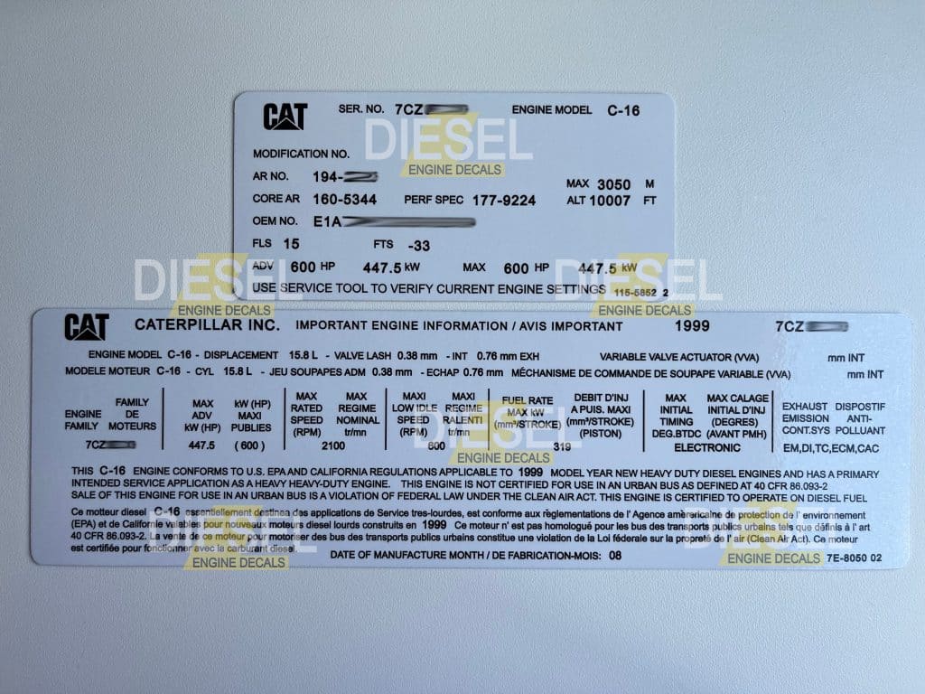 CAT C-16 7CZ 15.8L Diesel Engine Valve Cover Sticker Decal 1999 2000 ...