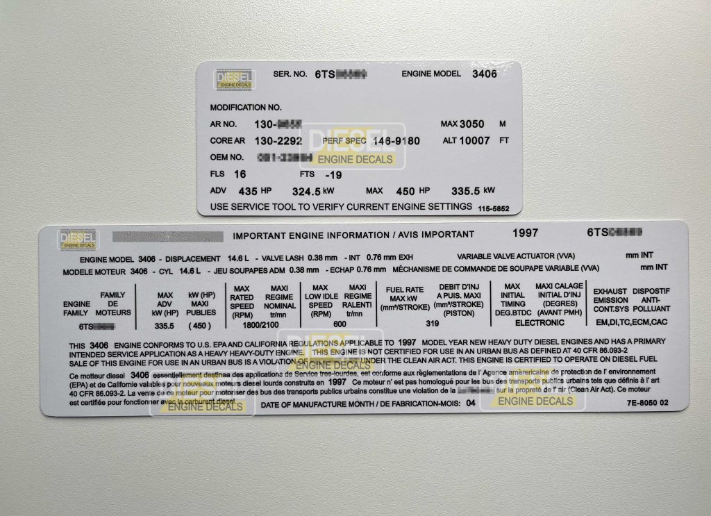 CAT C-15 6TS 14.6L Diesel Engine Valve Cover Sticker Decal 1997 CUSTOM ...