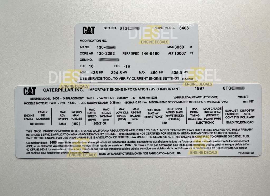 CAT C-15 6TS 14.6L Diesel Engine Valve Cover Sticker Decal 1997 CUSTOM ...