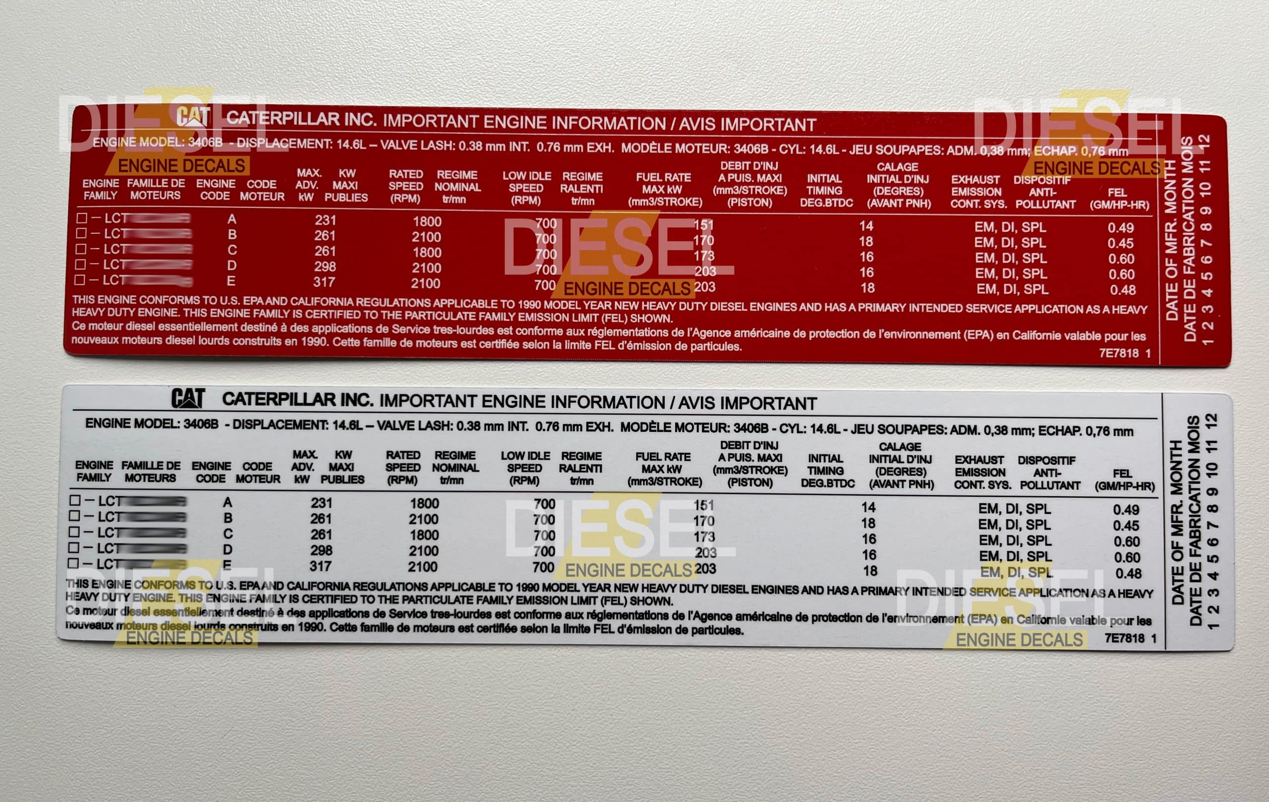 CAT 3406B 14.6L 1990 Diesel Engine Valve Cover Sticker Decal CUSTOM ...