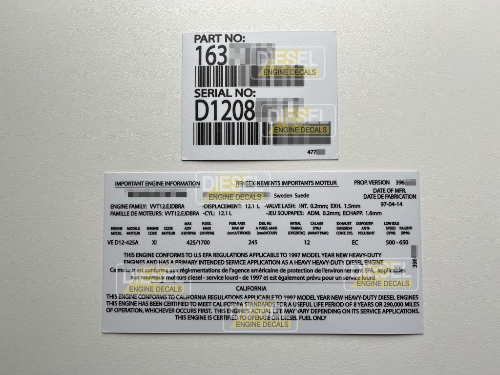 Volvo D12 12.1L Diesel Engine Valve Cover Sticker Decal 1997 CUSTOM ...
