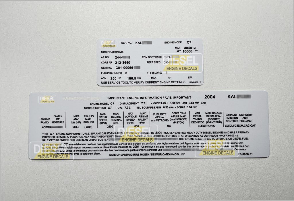 CAT C7 KAL 7.2L Diesel Engine Valve Cover Sticker Decal 2004 CUSTOM ...